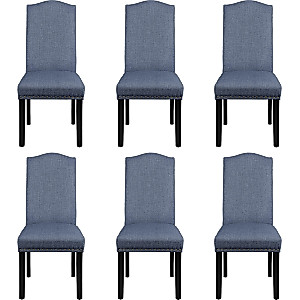 Yaheetech 6pcs Dining Chairs Fabric Upholstered Chair Kitchen Parson Chair with Nailhead Trim and Solid Wood Legs for Home Kitchen and Restaurant, Blue