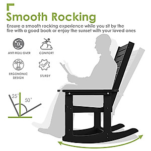 GREENVINES Outdoor Rocking Chairs | Set of 2 | Porch Rocker | HDPE Plastic | Black | Oversized Rockers | High Back | Big & Tall | Ladder Back | for Patio Outside Backyard Balcony Garden