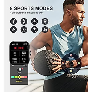 Iaret Smart Watch for Women Men (Answer/Make Call), Fitness Tracker for Android iOS Phones Waterproof Smartwatch 1.7" HD Full Touch Screen Activity Trackers Heart Rate Sleep Monitor Pedometer, Black