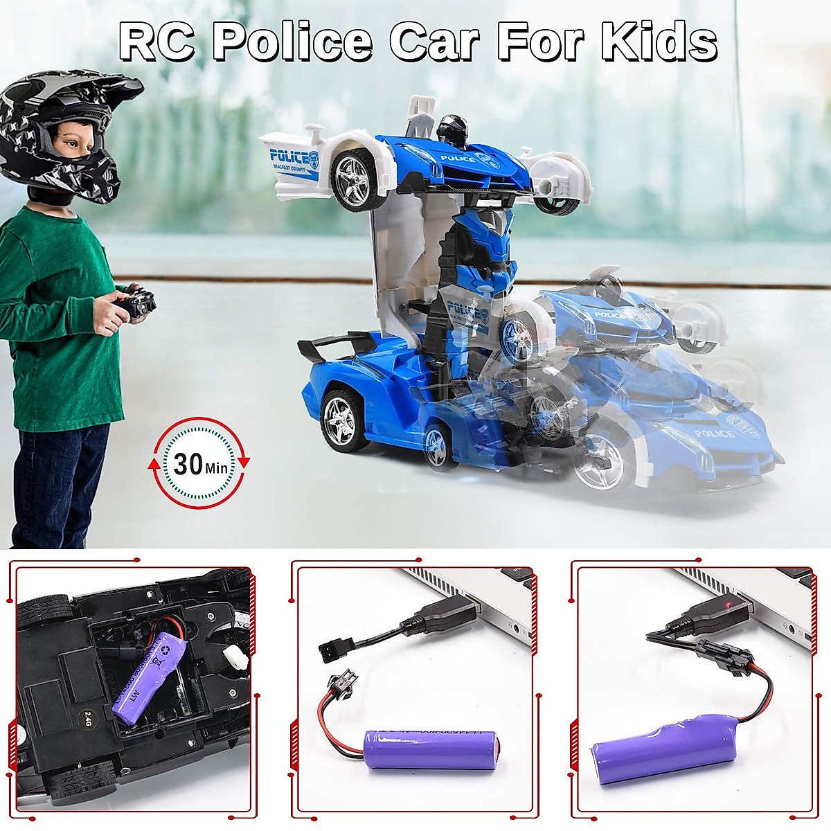 Remote Control Car,Transform Robot RC Car Age 3 4 5 6 7 8-12 Years Old for Kids, Deformation Car Model Toy Gift for Children,One Button Transformation & Realistic Engine Sounds