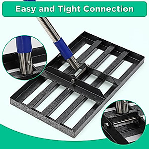 Lawn Leveling Rake, 17"x10" Small Lawn Leveling Rake with 5FT Adjustable Steel Handle,Heavy Duty Lawn Level Tool for Yard Garden Golf Leveling,Topsoil Sand Leveling Spreading,Top Dressing Lawn Leveler