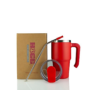 Hogg 20oz Grippy Tumbler with Removable Handle, Lid, and Stainless Steel Straw, DIY, Customizable, Double Wall Insulated Tumblers (Red)