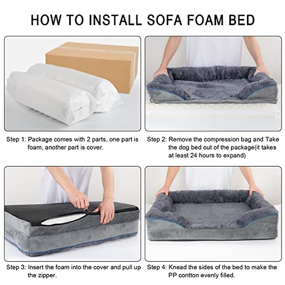 Bnonya Dog Bed, Dog Bed for Medium, Large Dogs, Bolster Pet Bed Couch with Removable Washable Cover, Egg Foam and Nonskid Bottom