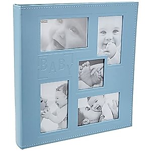 Pioneer Collage Frame Embossed "Baby" Sewn Leatherette Cover Photo Album, 4"x6", 240 Photos, Baby Blue