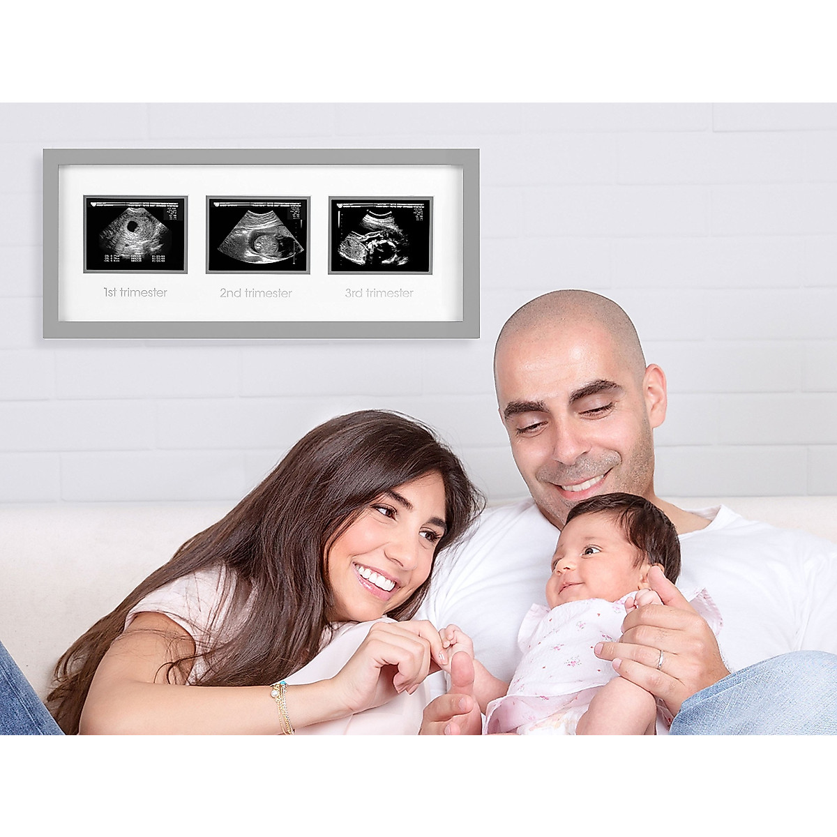Pearhead Triple Sonogram Picture Frame, Pregnancy Keepsake Photo Frame, Gender-Neutral Baby Nursery Décor, Baby Accessory for New and Expecting Parents, Gray
