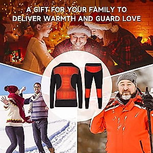 J JINPEI Heated Thermal Underwear for Men Women, Heated Long Underwear Johns Base Layer Sets (L) Black