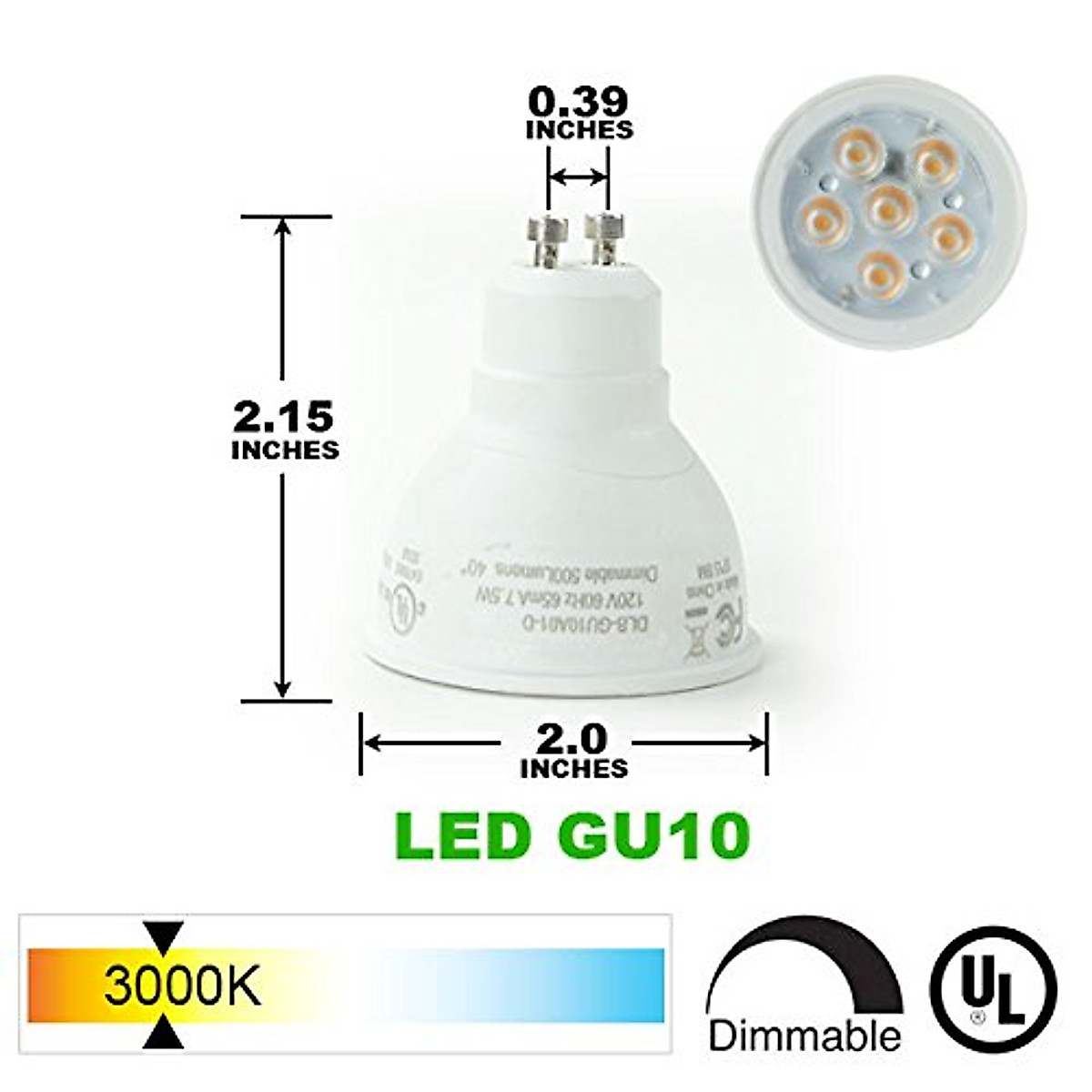 Direct-Lighting H System 3000K GU10 LED Track Lighting Head White - 3000K Warm White 7.5W LED Bulb 50154L-3K-WH