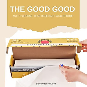 Thick White Plastic Disposable Plastic Tablecloth Roll with Easy Slide Cutter | 54 in Wide | Cover Square, Round, Foldable, Rectangle Table for Party, Birthday, Indoor, Outdoor, Events