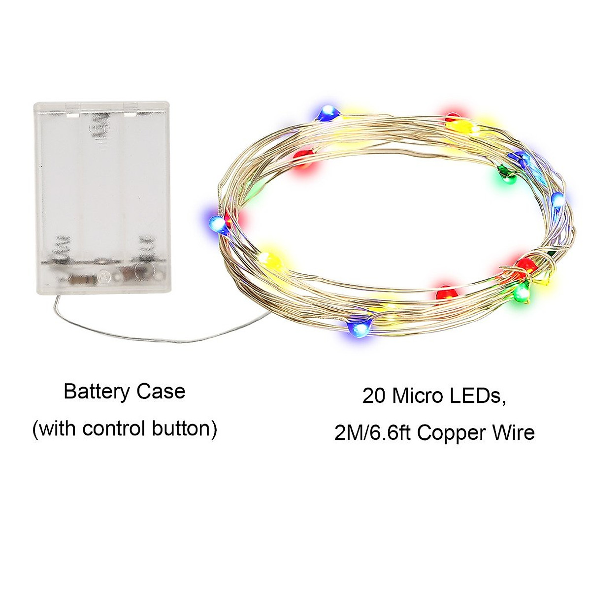 NONMON LED String Lights, 2M/6.6ft 20 LEDs Micro Silver Wire Indoor Battery Operated Fairy String Lights Festive Lights - Multicolored