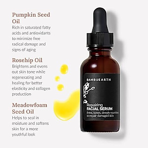 Bambu Earth Cold-Pressed Repairing Facial Serum - Organic Ingredients - Rosehip and Vitamin C Facial Serum for Women to Help Even Skin Tone and Recover from Hyperpigmentation & Sun Damage (1 oz)