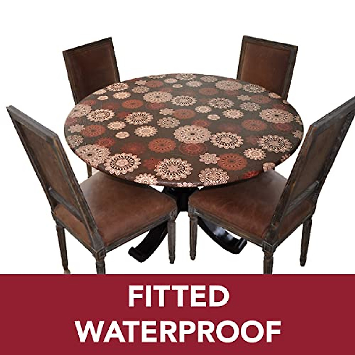 LAMINET Elastic Fitted Table Cover - Medallion - Large Round - Fits Tables up to 45-56” Diameter