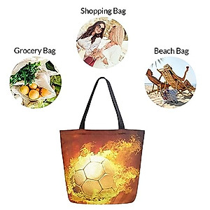 Naanle Canvas Tote Bag Large Womens Casual Shoulder Bag Handbag Fire Basketball Canvas Tote Bag Reusable Grocery Shopping Cloth Bags Beach Bag for Women