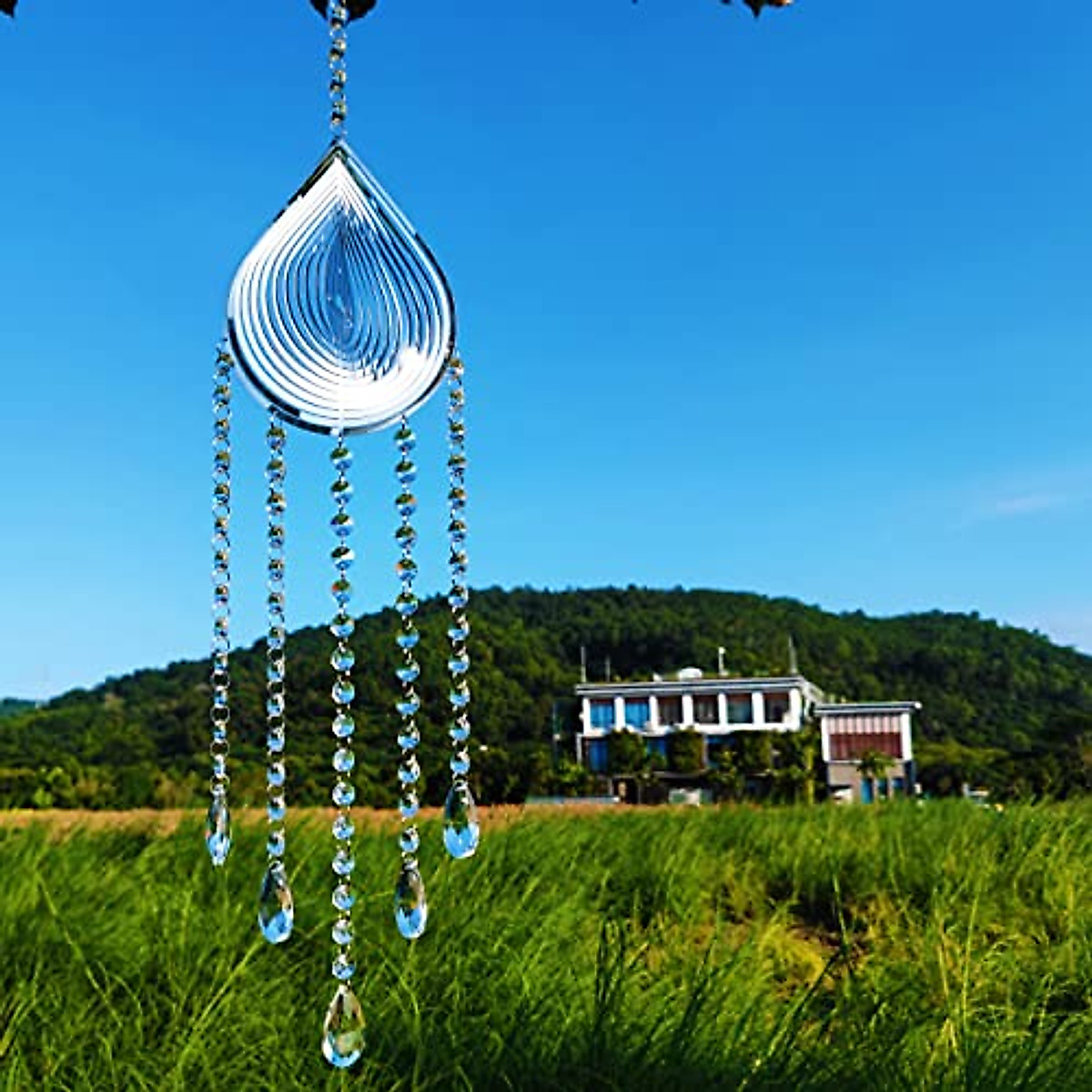 Crystals Suncatcher for Window Hanging Home Garden Decor,Metal Wind Chimes for Outside Indoor Outdoor,Teardrop Prism Sun Catcher Glass Pendant Rainbow Maker,Garden Gifts for Women,Mom Gifts