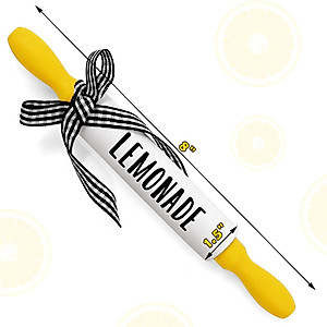 Lemon Mini Rolling Pins Wooden Tiered Tray Decorative Favors Rustic Farmhouse Yellow Fresh Lemonade Home Décor Gift Ideas Supplies Set of 2
