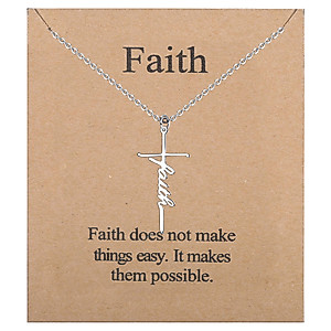 Jewenova Faith Cross Necklace Hope Loved Strength Pendant Necklace Religious Jewelry Gift for Women Dainty Y Pendant Chain Necklace with Meaning Card