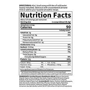 Garden of Life Organic Plant Based Protein Powder - Smooth Vanilla, Vegan, Grain Free and Gluten Free Shake for Women and Men - 10 Servings, 15g of Complete Protein, Probiotics & Enzymes, 0g Sugar