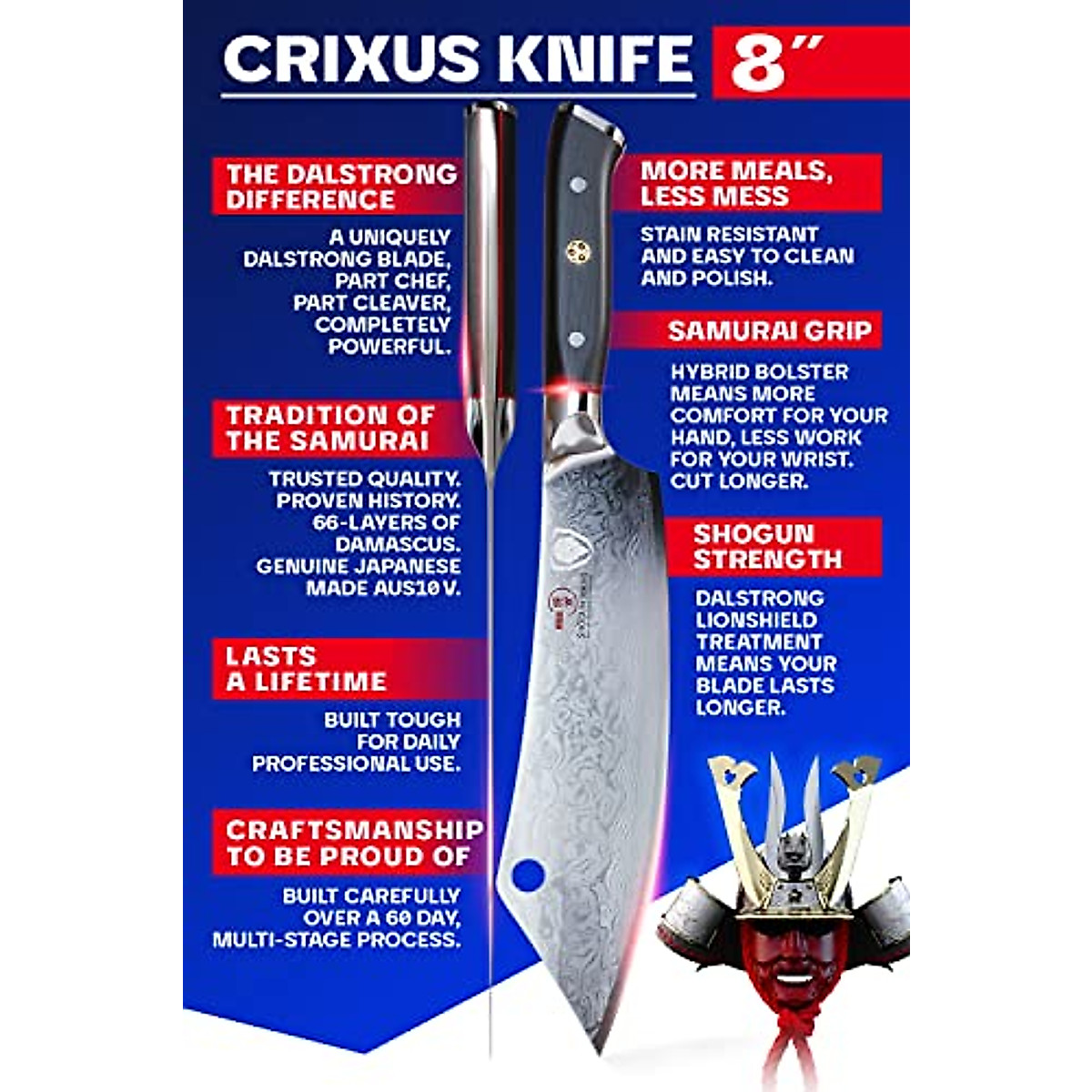 DALSTRONG Hybrid Cleaver & Chef Knife - 8 inch - Shogun Series ELITE - The 'Crixus' - Japanese AUS-10V Super Steel Kitchen Knife - Black Handle - Razor Sharp Knife - Meat Cleaver Heavy Duty - w/Sheath