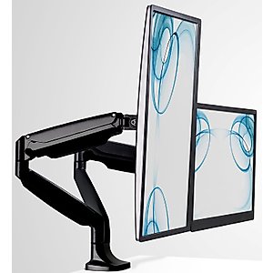 Mount-It! Dual Monitor Arm Mount | Desk Stand | Two Articulating Gas Spring Height Adjustable Arms | Fits 2 x 24 27 29 30 32 Inch VESA 75 100 Compatible Screens | C-Clamp and Grommet Bases (Black)