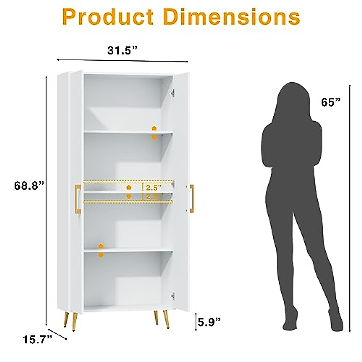 RESOM Kitchen Pantry Storage Cabinet with Doors and Adjustable Shelves, Tall White Storage Cabinet for Home Office, Garage, Laundry, Utility Room