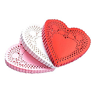 4 Inch Mini Valentine Heart Doilies Cutouts Lace Paper with 3 Colors Red, Pink and White for Valentine's Day Party (300 Pieces)