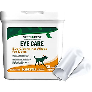 Vet’s Best Eye Cleansing Wipes for Dogs - Tear Stain Remover for Dogs - Easy to Use and Paraben Free - Aloe Vera & Witch Hazel - 50 Count