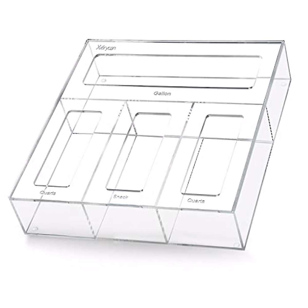 Xverycan Acrylic Ziplock Bag Storage Organizer, Clear Food Baggie Organizer Dispenser for Kitchen Drawer, Gallon, Quart, Sandwich, Snack, Freezer, Slider Bags (Drag to Open)