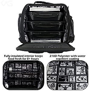 Innovator Cube Meal Prep Lunch Bag with 3 BPA-Free, Reusable, Microwavable, Freezer Safe, Portion-Controlled Containers, Lunch Box with Storage Pockets (Black)