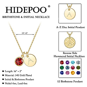 Hidepoo Initial Birthstone Necklace for Women Gifts, Gold Disc Initial A Necklace Alexandrite Birthstone Disc Initial Birthstone Necklace June Birthstone Jewelry for Women