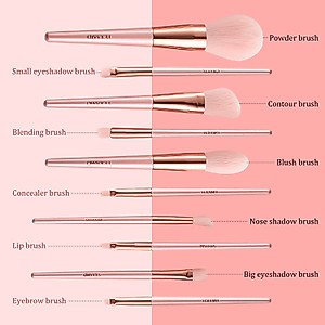 TEXAMO Make Up Brushes,10pcs Pink Makeup Brushes for Powder Blush Contour Concealer Eyeshadows, Premium Synthetic Makeup Brush Set
