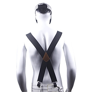 Doloise Men's Suspenders X Back 2 Inches Wide with Extra Heavy Clips Adjustable Braces for Men Suspender(Black)