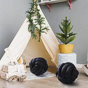 Namalu 2 Pieces Plush Stuffed Knot Ball Pillows Aesthetic Decorative Round Throw Knotted Pillows for Stress Relieving Bed Sofa Bedroom Decoration(10.6 Inches,Black)