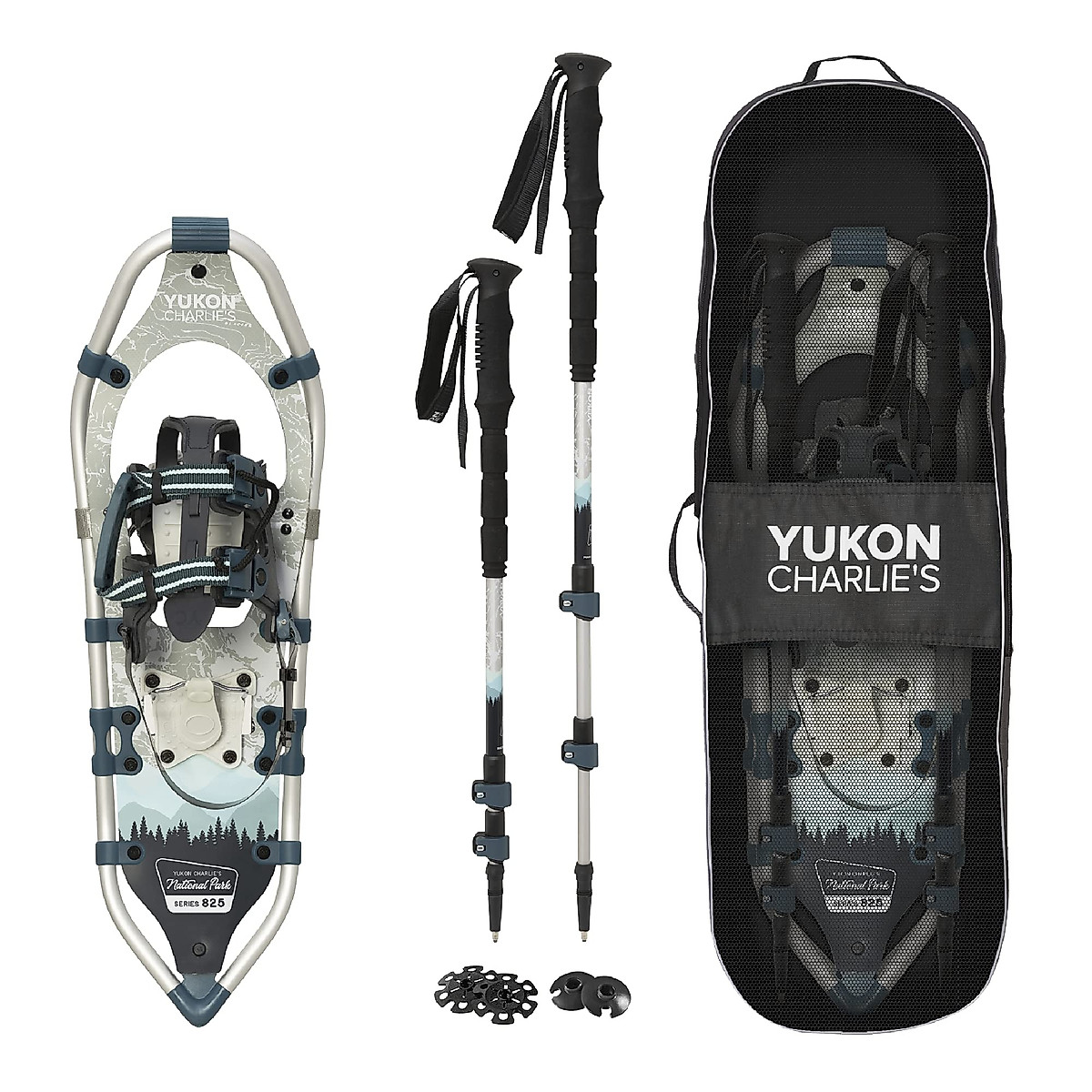Yulon Charlie's National Park Snowshoe Kit, 8-inch x 25-inch, Includes Snowshoes, Trekking Poles and Travel Bag
