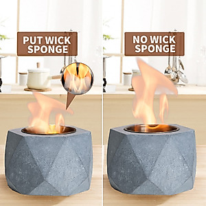 KIZZBY Table Top Fire Pit Bowl - Concrete Tabletop Rubbing Alcohol Fireplace Indoor Outdoor Decor Portable Mini Smores Maker for Patio Balcony with Extinguisher