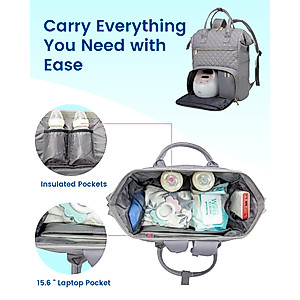 LOVEVOOK Breast Pump Backpack with Cooler Bag, Quilted Breast Pump Bags Fits Spectra S1, S2 Medela, Travel Double Layer Pumping Bag for Working Moms with 15.6" Laptop Pocket, Grey