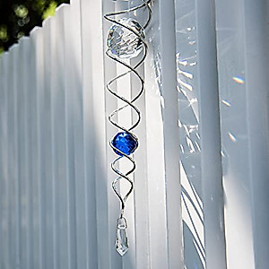 12 inch Gazing Ball Spiral Tail, Prefdo Stainless Steel Wind Spinner Stabilizer with 2 Glass Balls Prism and Hanging Swivel Hook for Outdoor Yard Garden Decoration(Royal Blue)
