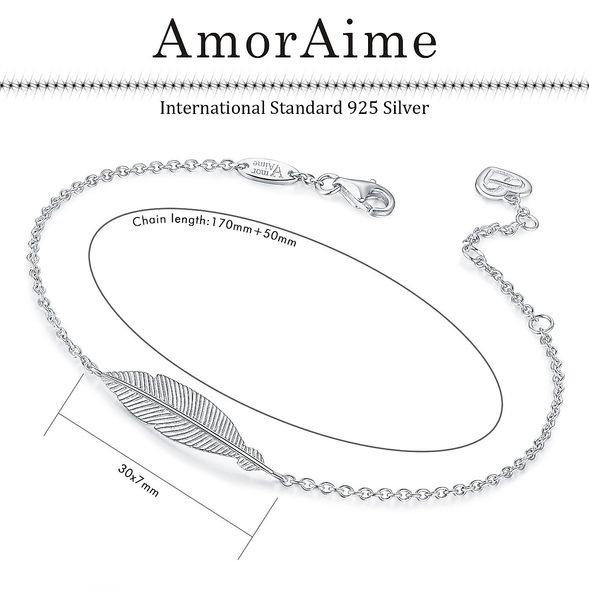 AmorAime Silver Bracelet for Women Lucky Simple Feather Bracelet Love 925 Sterling Silver Adjustable Jewelry for Women for Festival, Vacation or Holiday