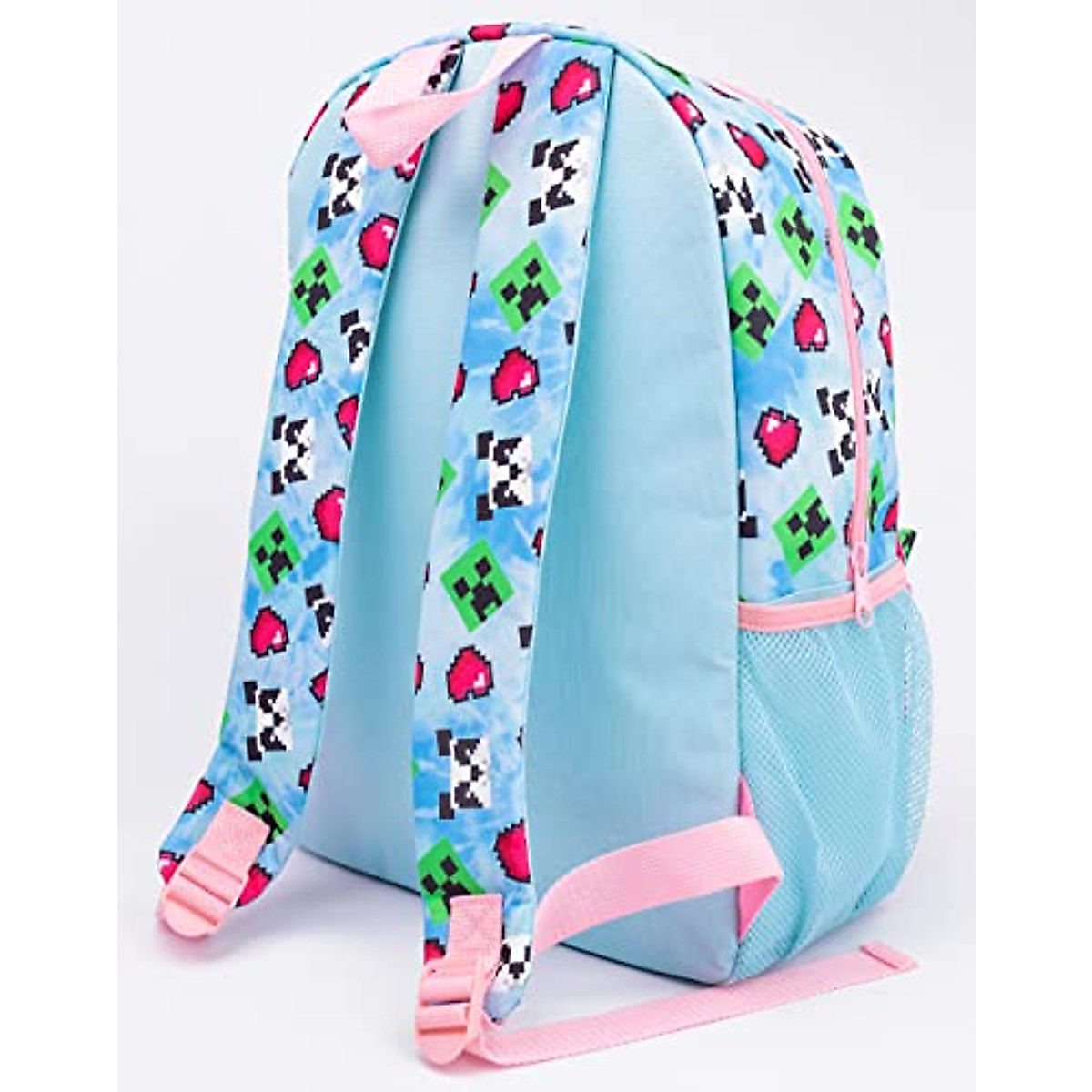 Minecraft Backpack and Lunch Box Set for Girls | Kids 4 Piece Creeper Panda Hearts Blue School Rucksack, Lunch Bag, Pencil Case, Water Bottle One Size, Blue, One Size, Rucksack Backpacks
