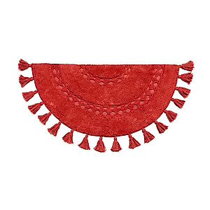 Unique Boho Rug - Half Circle Mat with Crochet Insert Detail & Tassels - 100% Cotton Boho Bathroom Rugs - Decorative Non-Slip Bohemian Rug for Bath & Bedroom - Cute Boho Decor - Paprika Red 42x22