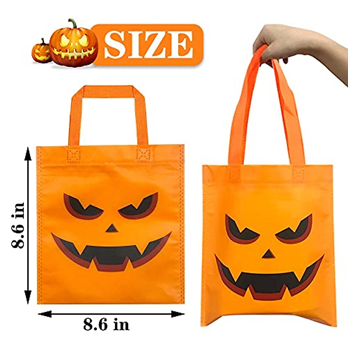 MISS FANTASY Halloween Non-Woven Bags Trick or Treat Tote Gift Bags Bulk 11.8'' x 8.6'' Party Goodie Bag with Handles for Halloween 16 Pack
