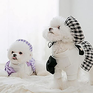 Pet Girls Suit Vintage Pearl Plaid Bow Dog Tutu Dress with Adjustable Hat Doggie Sweatshirt Puppy Girl Funny Costume Spring Dog Cat Outfits Apparel