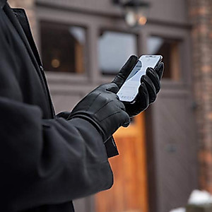 Downholme Vegan Leather Gloves for Men (Black, L)