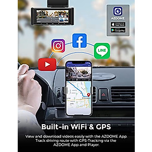 AZDOME 4K Dual Dash Cam, Built in WiFi GPS, with 64GB Card, Front 4K and Rear 1080P Car Dashboard Camera Recorder, 3.19" IPS, Night Vision, Capacitor, Parking Mode, Support 256GB Max M550-2CH