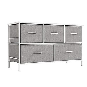 ALLZONE Dresser for Bedroom,Storage Chest Organizer, 5 Fabric Drawers Furniture for Closet, Kids Toy Organization,Wooden Table with Metal Frame, White/Gray