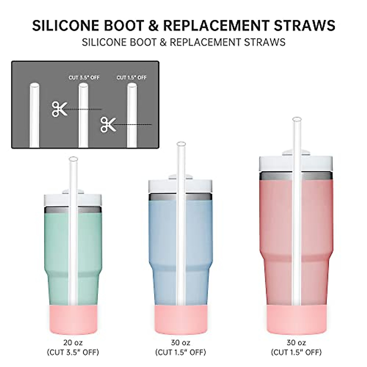 3 Pack Silicone Boot for Stanley 40 oz Quencher Tumbler with Handle, 8 Pack Replacement Straws with Cleaning Brush for Stanley 40 oz with Handle，Stanley Cup Accessories(Pink)