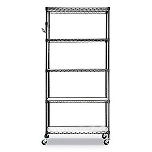 Alera 5-Shelf Wire Shelving Kit with Casters and Shelf Liners, 36w x 18d x 72h, Black Anthracite