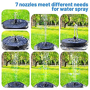 𝗦𝗼𝗹𝗮𝗿 𝗙𝗼𝘂𝗻𝘁𝗮𝗶𝗻 𝗣𝘂𝗺𝗽 𝗕𝗶𝗿𝗱 𝗕𝗮𝘁𝗵 - 3W Bird Bath Fountains Solar Power Water Fountain Pump with Color LED Light, 7 Nozzles & 4 Fixers for Garden Birdbath Pond Outdoor Pool