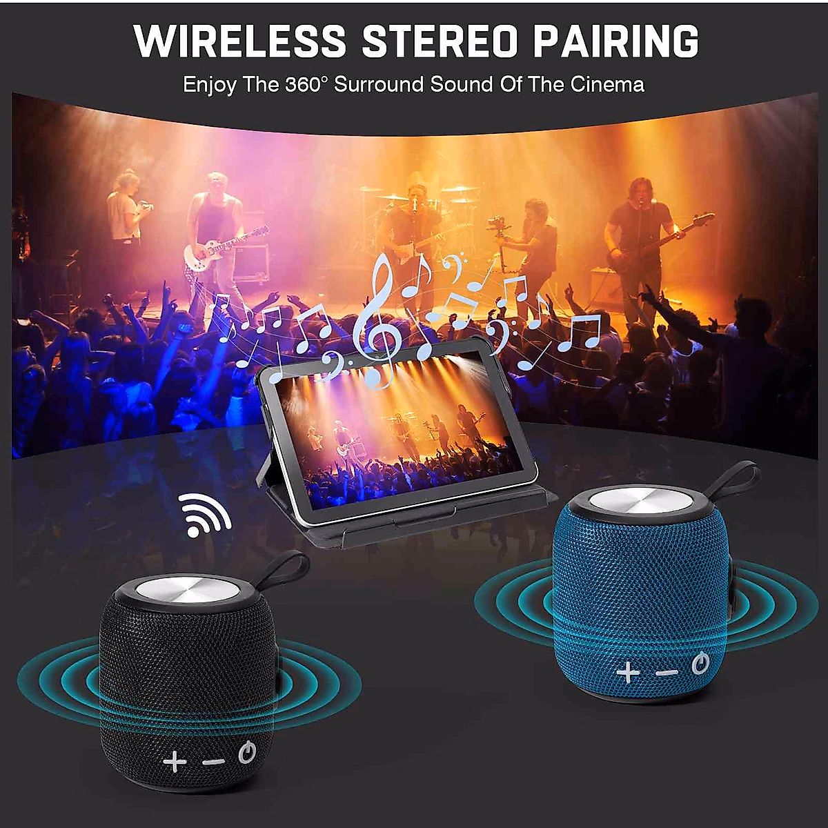 Bluetooth Speaker: Powerful Stereo Sound, IPX7 Waterproof, True Wireless Stereo Pairing, Portable Design, Latest Bluetooth V5.2 - Perfect for Zenfone Go ZB551KL, Beach, Outdoor, Home, Parties- Black