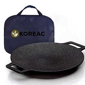 KOREAC_Korean BBQ Non-stick Griddle Gril_Natural Material 6 Layer Coating/Circular size 13 inches [Round Griddle Pan13in + Bag] We can use it at home or outside._Made in Korea