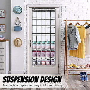 GliCraft 35 Pockets Over the Door Water Bottle Organizer Hanging Water Bottle Organizer with Elastic Strap Mesh Bag and Pen Water Bottle Holder for Door Closet Pantry Storage Rack(White)