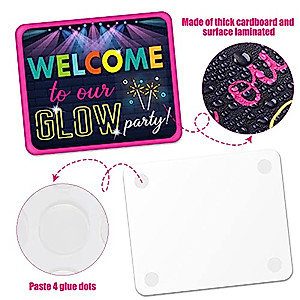 9 Pieces Neon Party Decorations Glow Party Signs Glow in The Dark Birthday Party Favors Black Light Paper Sign Glow Theme Cutouts 11.8 x 7.8 Inch